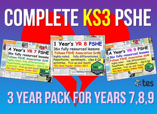 3 Year Pack - Complete Secondary PSHE and RSE KS3 (PLUS STATUTORY CITI ...