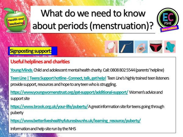 Periods, the menstrual cycle and menstrual products PSHE Lesson – EC ...