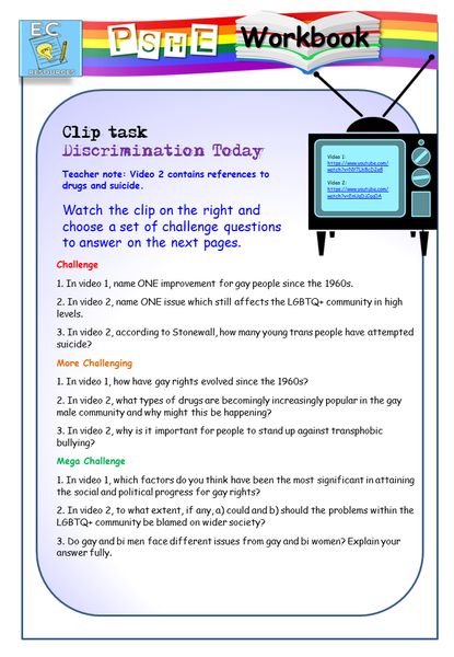 LGBT+ Pride Home Learning / PSHE Workbook – EC Publishing