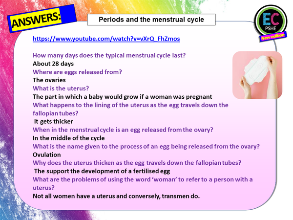 Periods, the menstrual cycle and menstrual products PSHE Lesson – EC ...