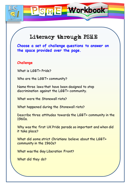 LGBT+ Pride Home Learning / PSHE Workbook – EC Publishing