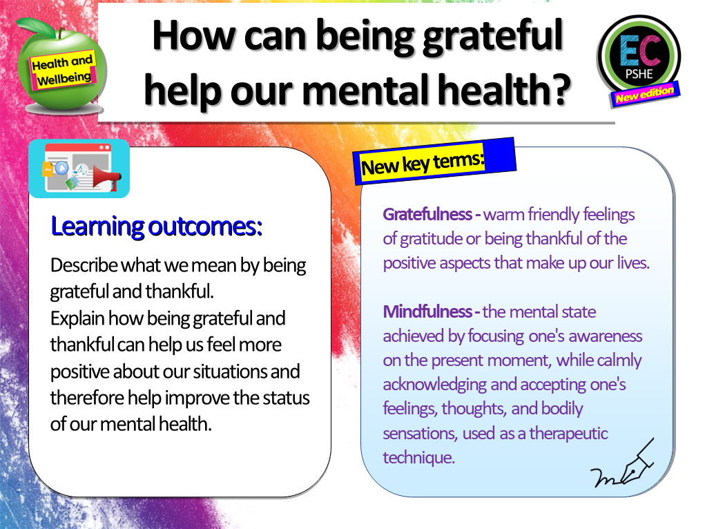Gratitude and Gratefulness - Mental Health PSHE Lesson – EC Publishing