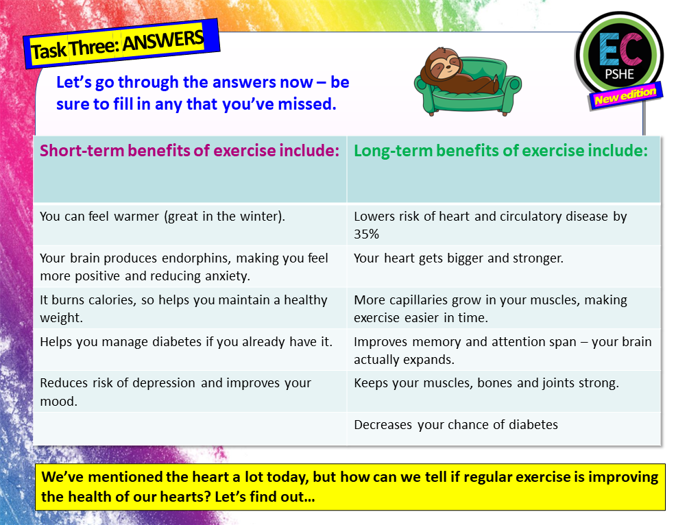 Benefits exercise on physical / mental health PSHE lesson – EC Publishing
