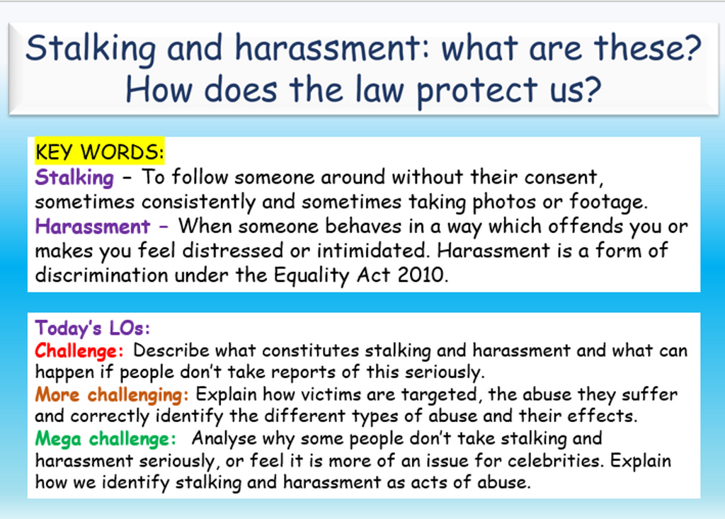 Sexual Harassment and Stalking PSHE Lesson – EC Publishing