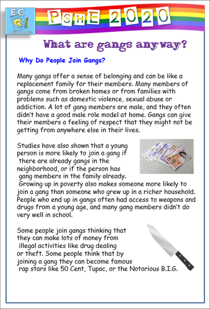 Gangs and Teen Crime Workbook / Home Learning PSHE – EC Publishing