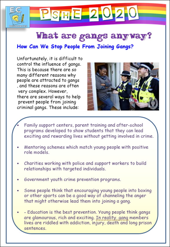 Gangs and Teen Crime Workbook / Home Learning PSHE – EC Publishing