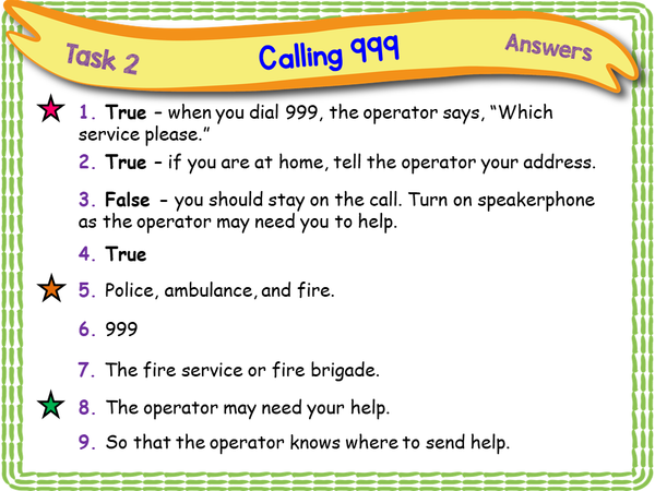 Accidents and Emergencies - Calling 999 - KS1/Year 2 – EC Publishing