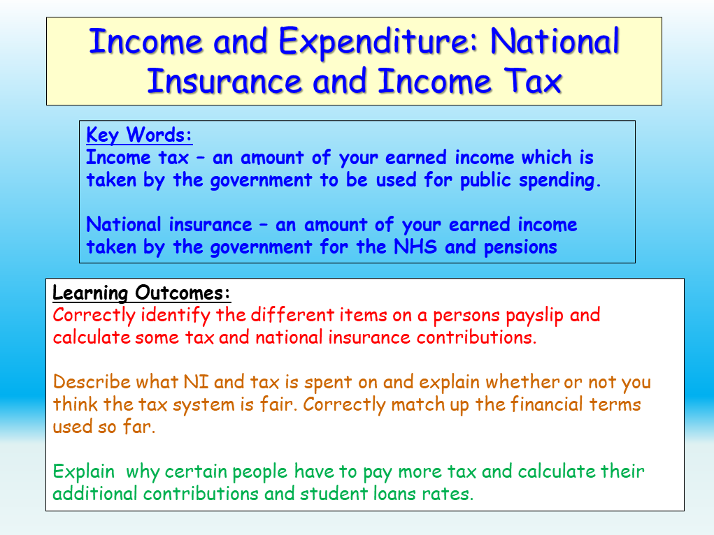 Finance - Tax, Payslips and National Insurance Lesson – EC Publishing