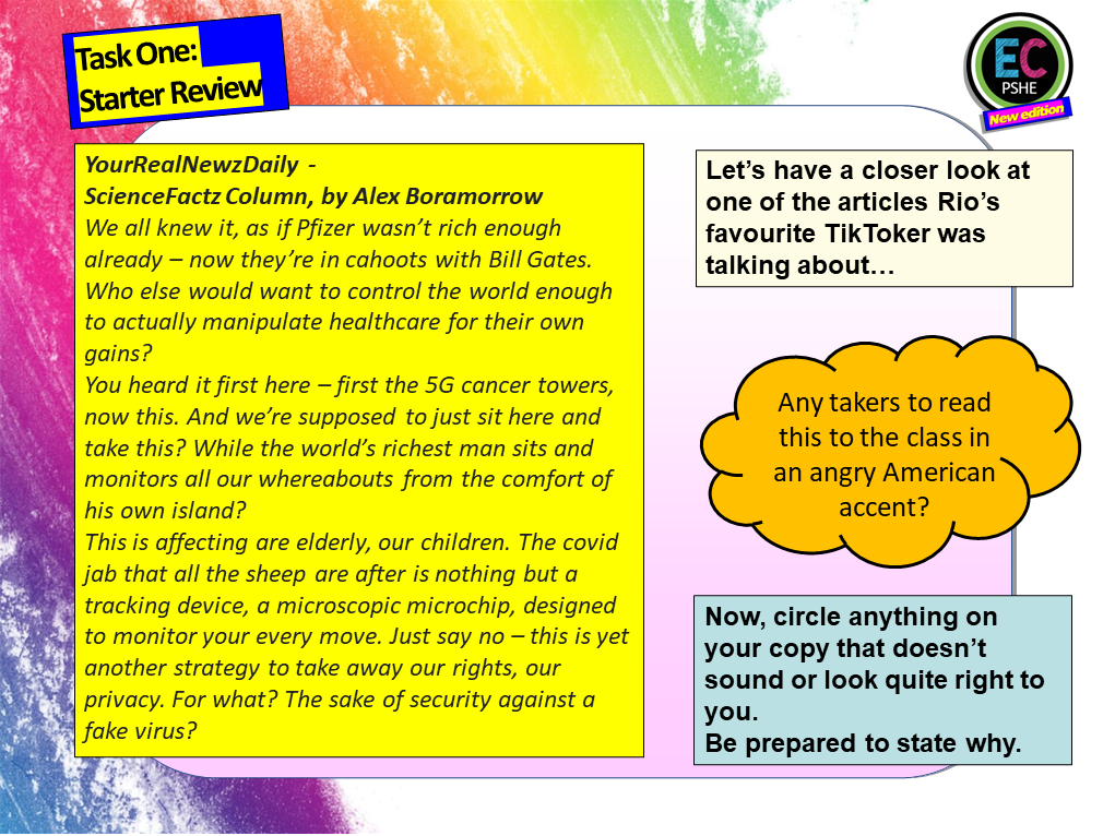 Media Literacy PSHE Lesson – EC Publishing