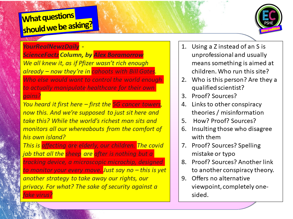 Media Literacy PSHE Lesson – EC Publishing