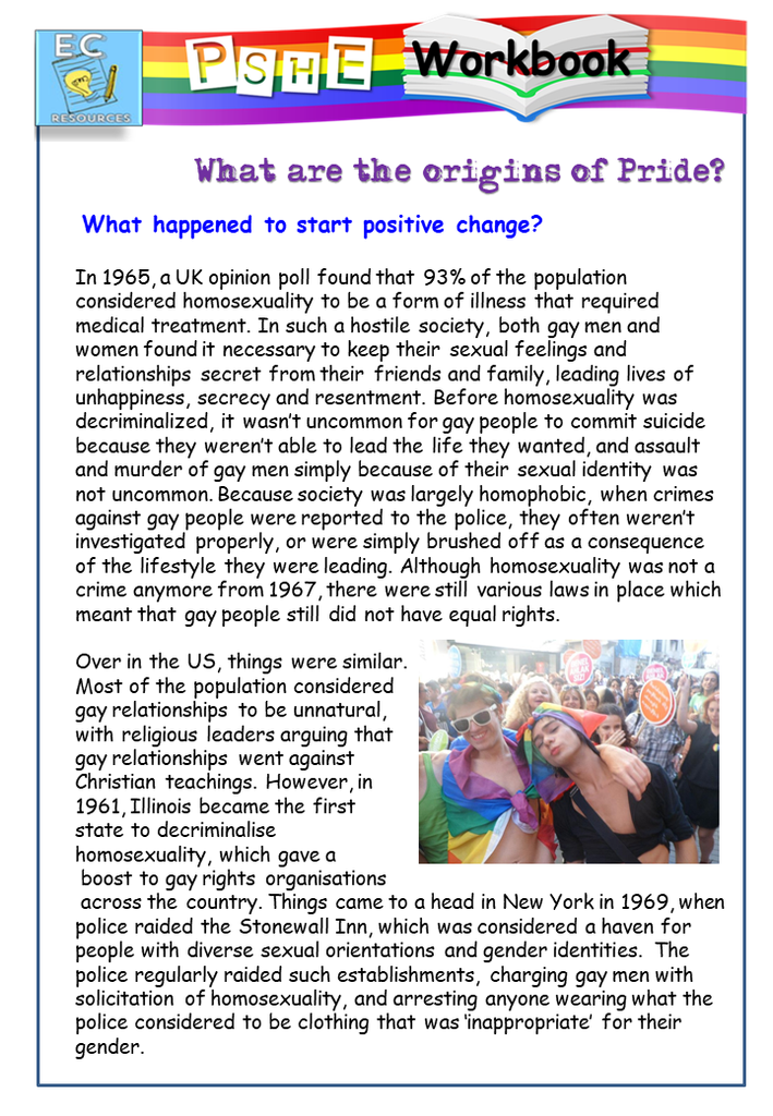 LGBT+ Pride Home Learning / PSHE Workbook – EC Publishing