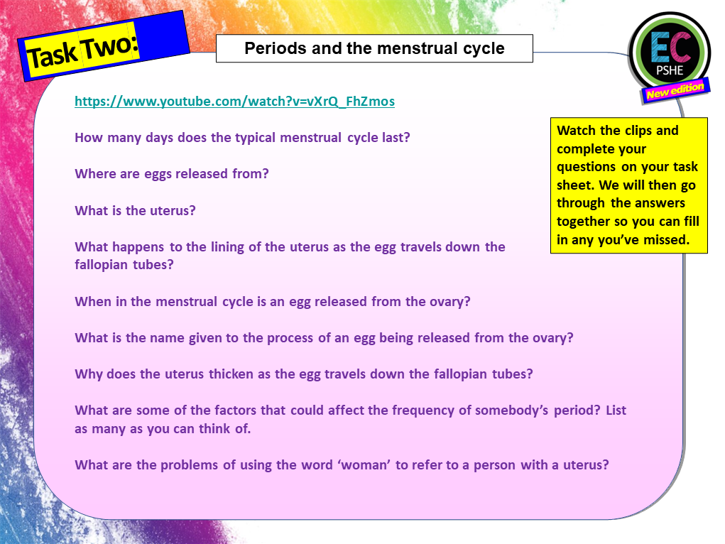 Periods, the menstrual cycle and menstrual products PSHE Lesson – EC ...