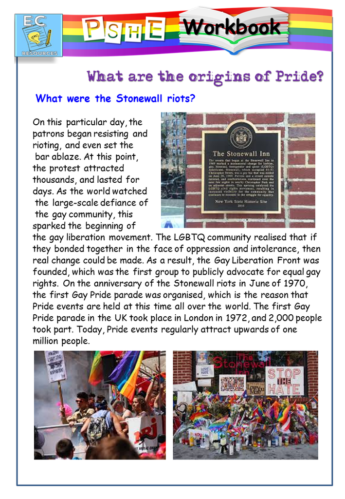 LGBT+ Pride Home Learning / PSHE Workbook – EC Publishing