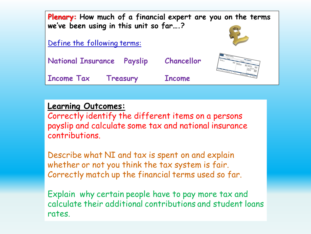 Finance - Tax, Payslips and National Insurance Lesson – EC Publishing