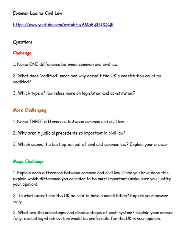 Sources of Law AQA Citizenship GCSE Lesson – EC Publishing
